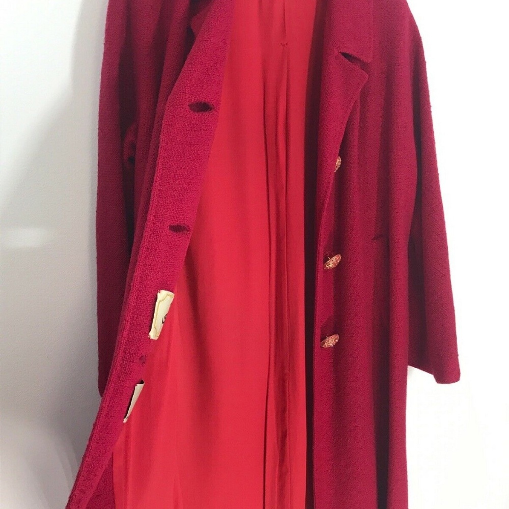 Vtg 50s 60s Long Red Coat Stroock Paris Womens - Gem